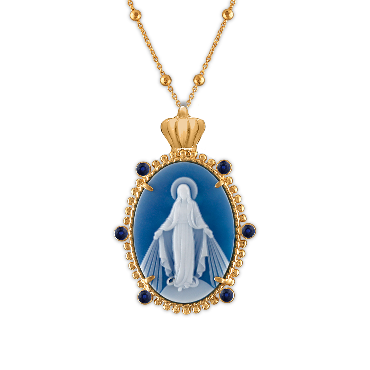 Crowned 18k Gold Emperatriz Miraculous Mary Medallion- Sapphire Editio ...